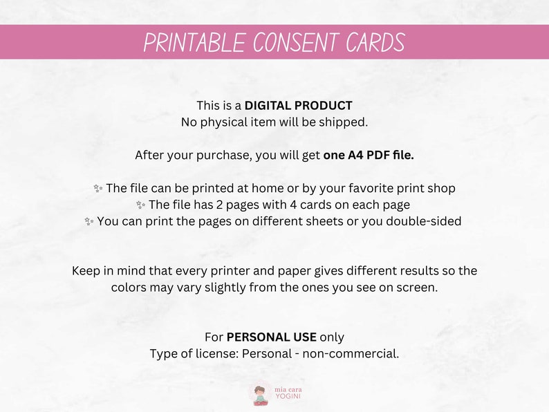 Yoga Consent Cards Printable Yoga Flashcards Simple Split - Etsy