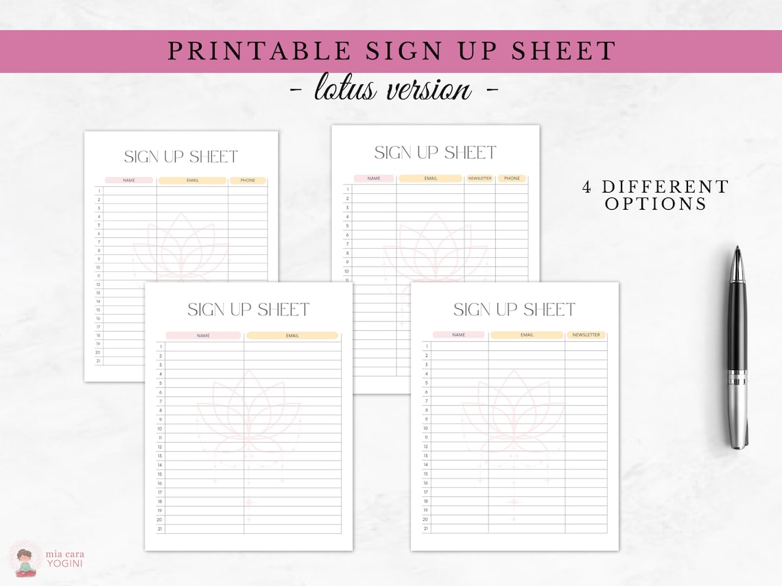 Yoga Class Sign-up Sheet Printable, Email List Template (digital ...
