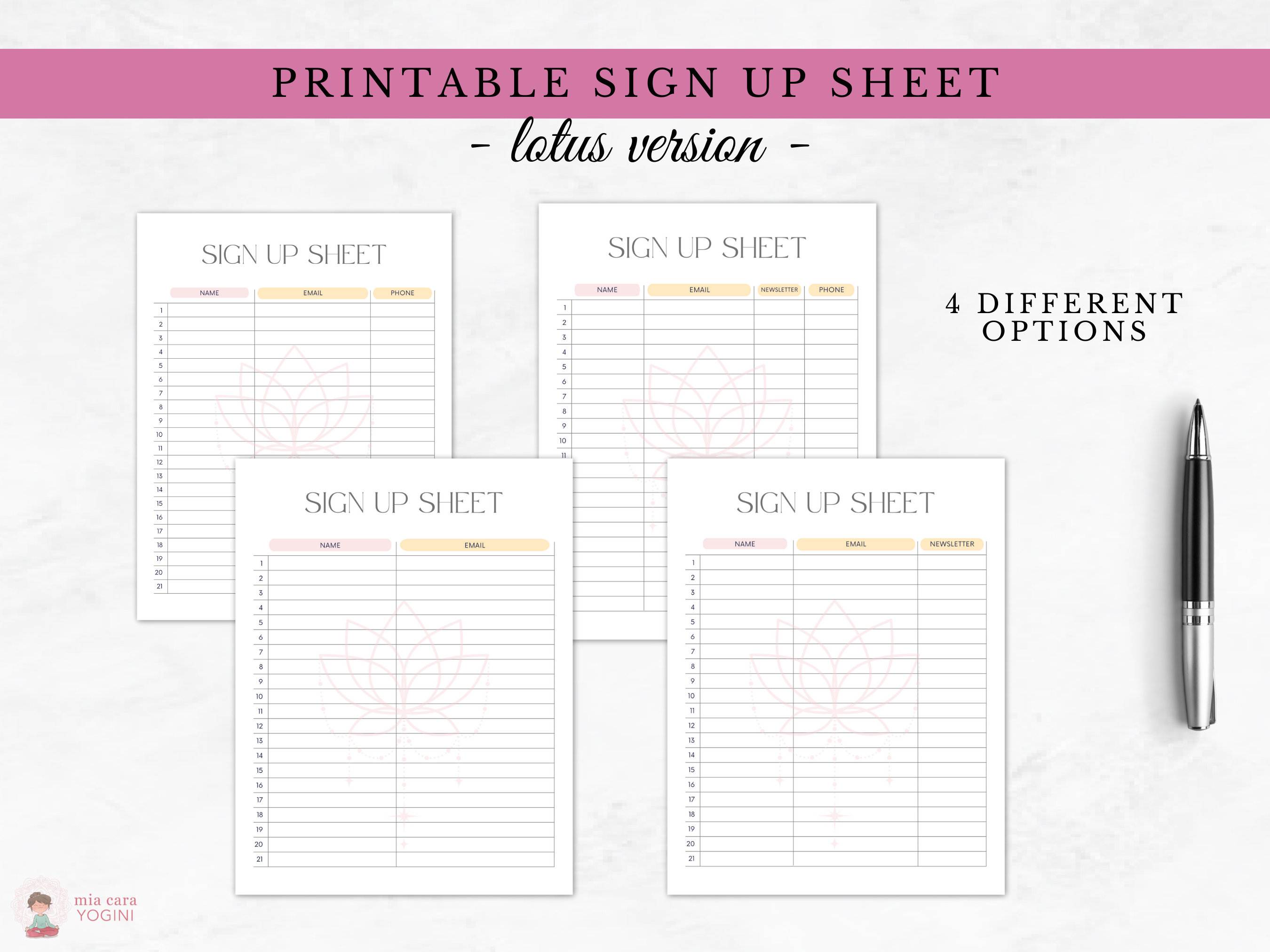 Sign up Sheet Printable Newsletter Sign up Yoga Class Email List ...