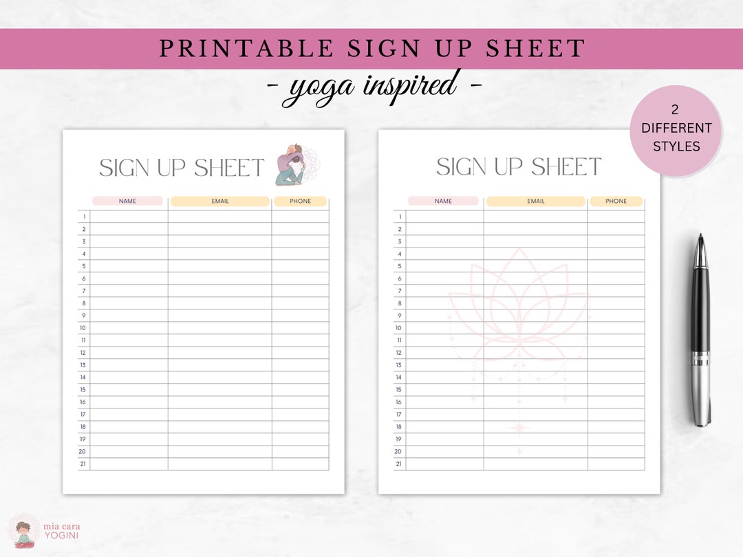 Sign up Sheet Printable Newsletter Sign up Yoga Class Email List ...