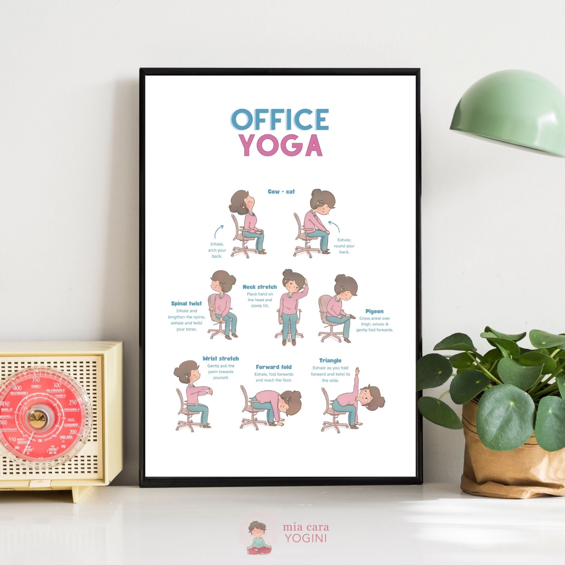 Office Yoga Printable Poster Chair Yoga Poses Printable Wall Art Desk ...