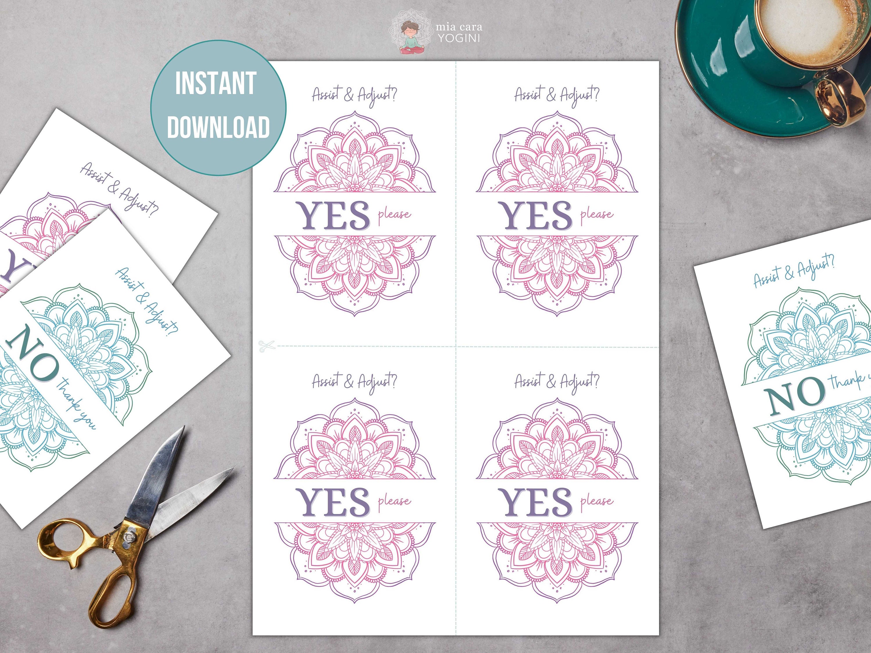 Yoga Consent Cards - Printable Yoga Flashcards - Simple Split Mandala ...