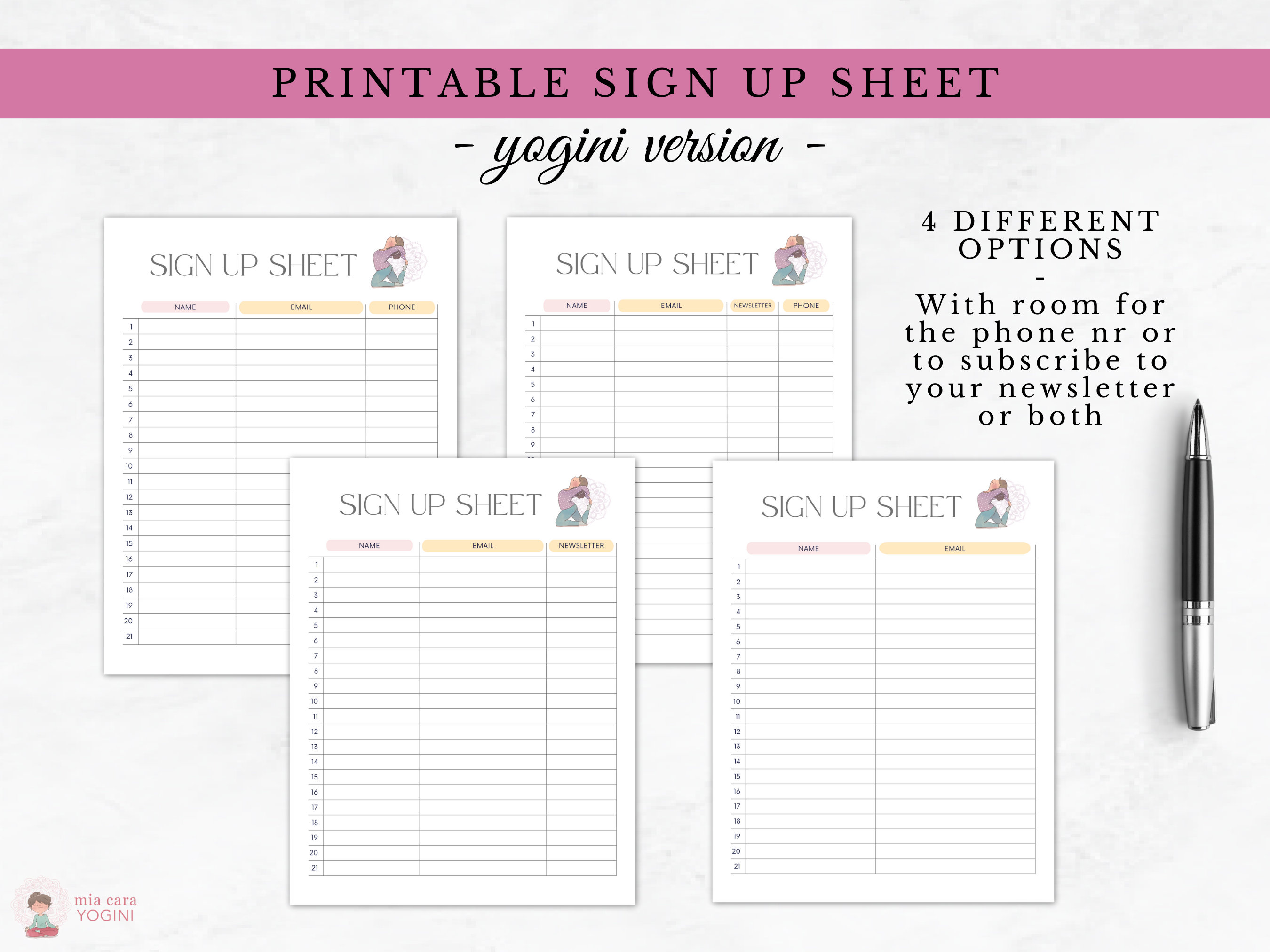 Sign up Sheet Printable Newsletter Sign up Yoga Class Email List ...