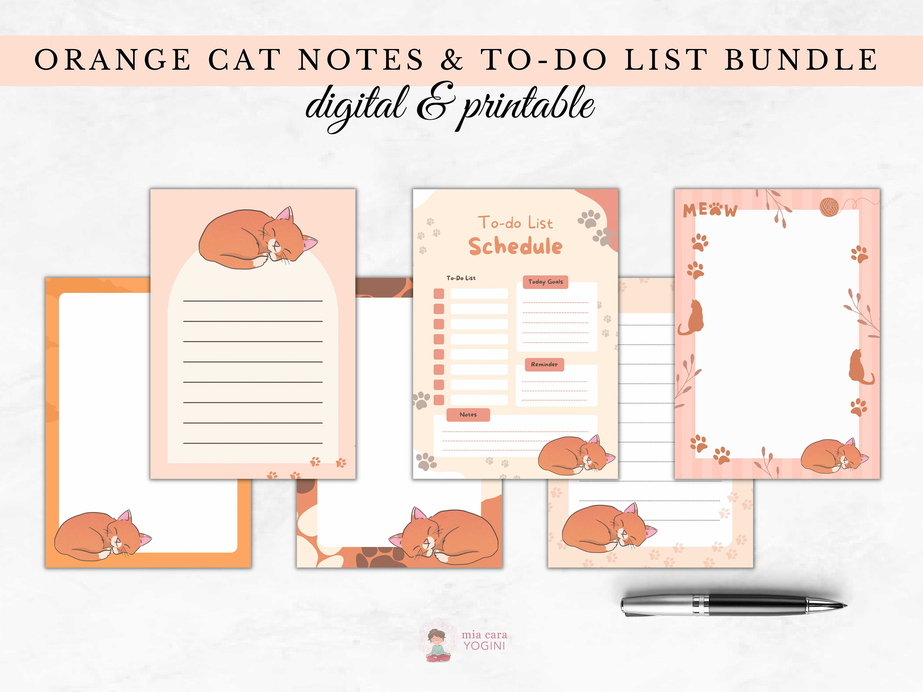 Cute Printable Stationery Set, Orange Cat Illustration, Printable To-do ...