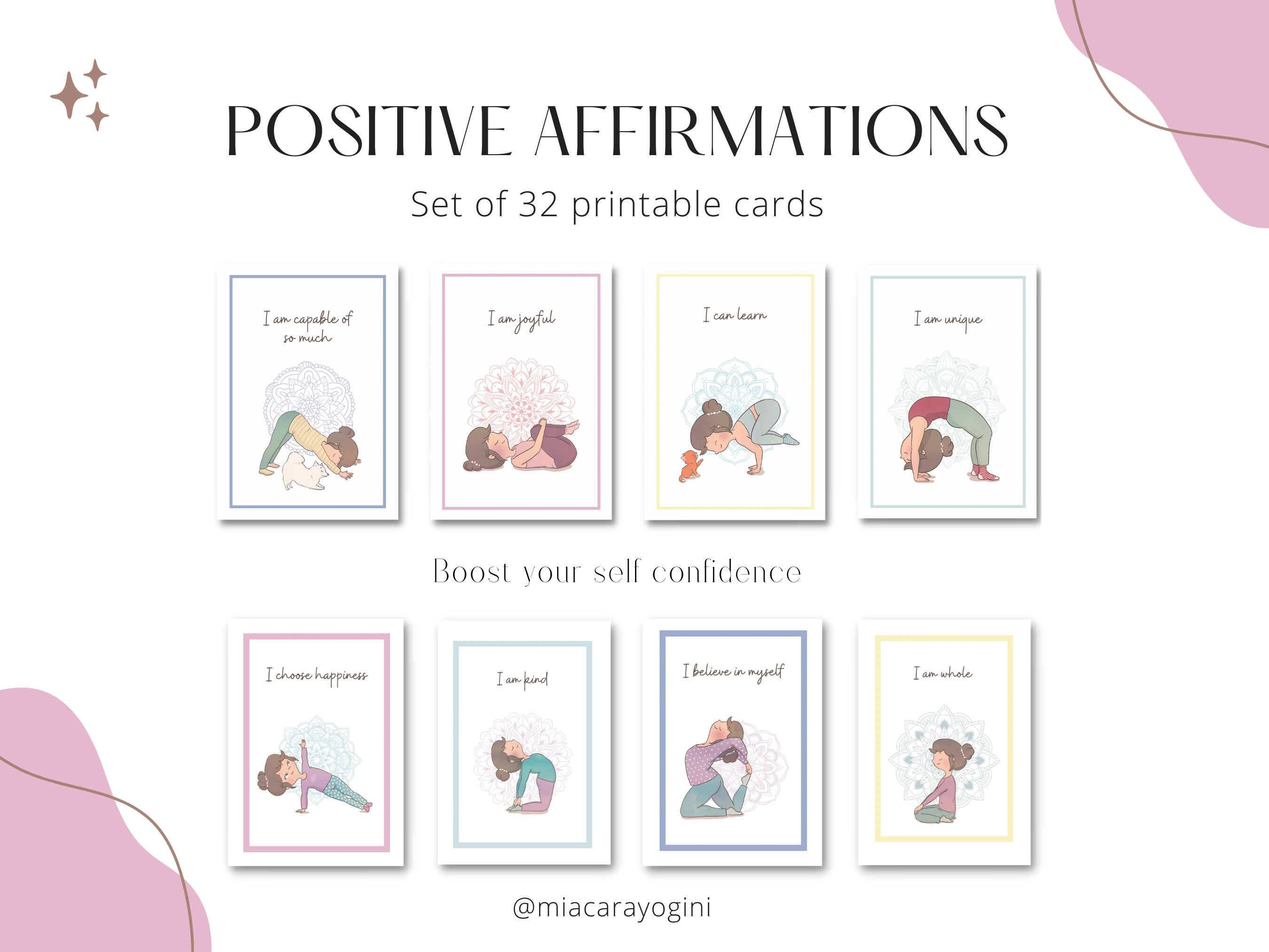 Positive Affirmation Cards 32 Printable Flashcards for Self Confidence ...