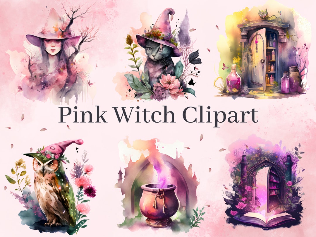 27 PNG Watercolor Pink Witch Clipart Pink Witchcraft Clip - Etsy