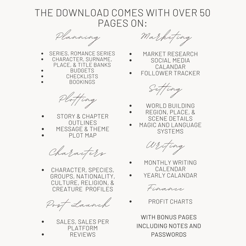 Neutral Minimalist PDF Printable Author and Novel Planner - Etsy