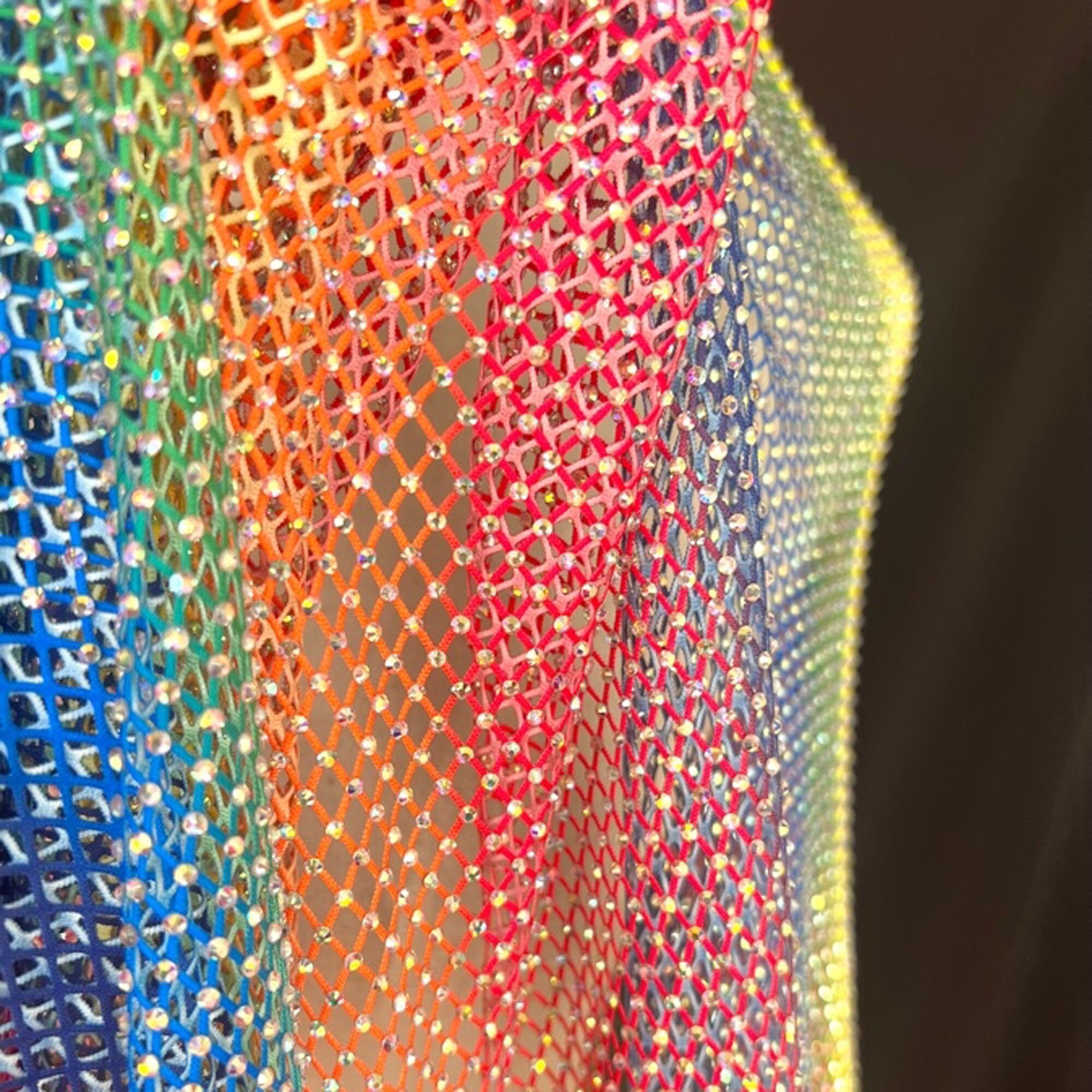 Ombre Rainbow Rhinestones Mesh Fabric Pink Red Blue Green Color Stretch ...
