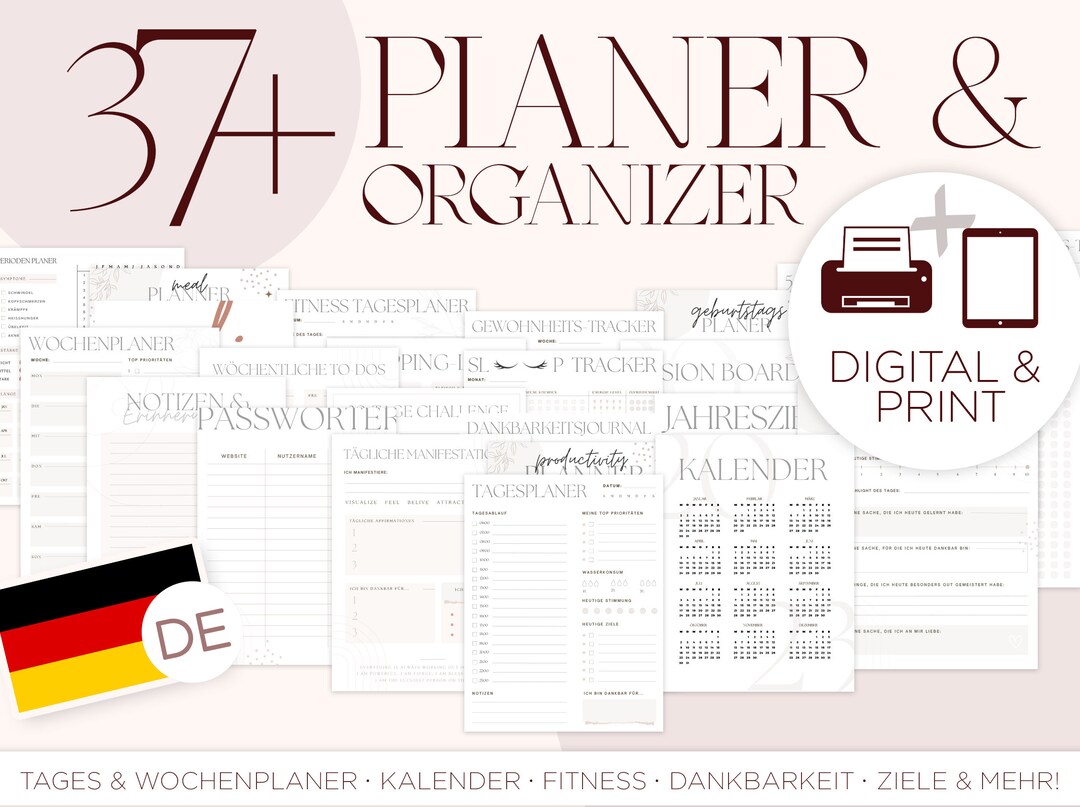 DIGITAL & PRINTABLE Planner 2025 German / Minimalist Daily Planner ...