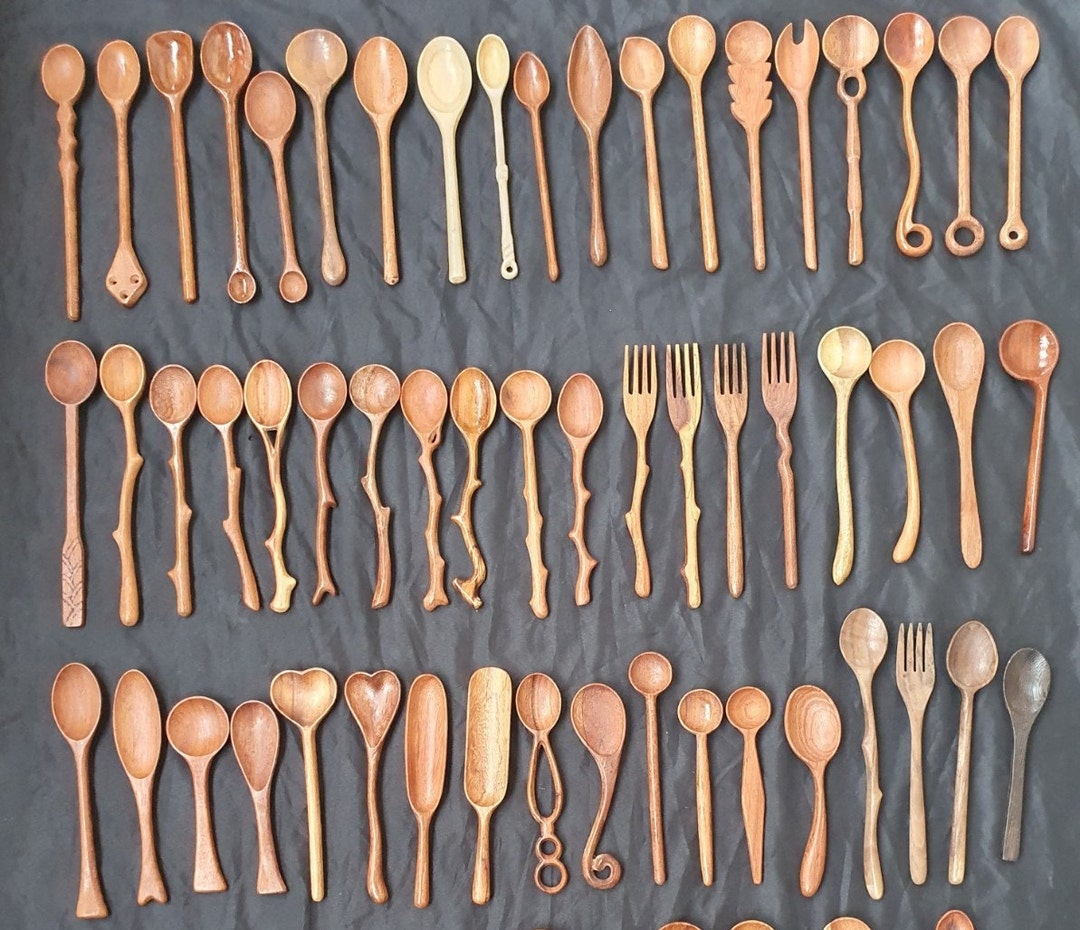 70 Assorted Design Wooden Spoon, Handcarved Organic Kitchen Utensils ...