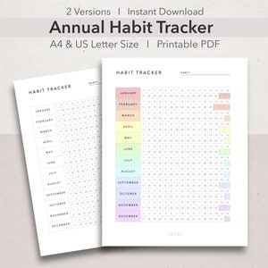 Monthly Habit Tracker Printable, Annual Habit Tracker Template, Routine ...
