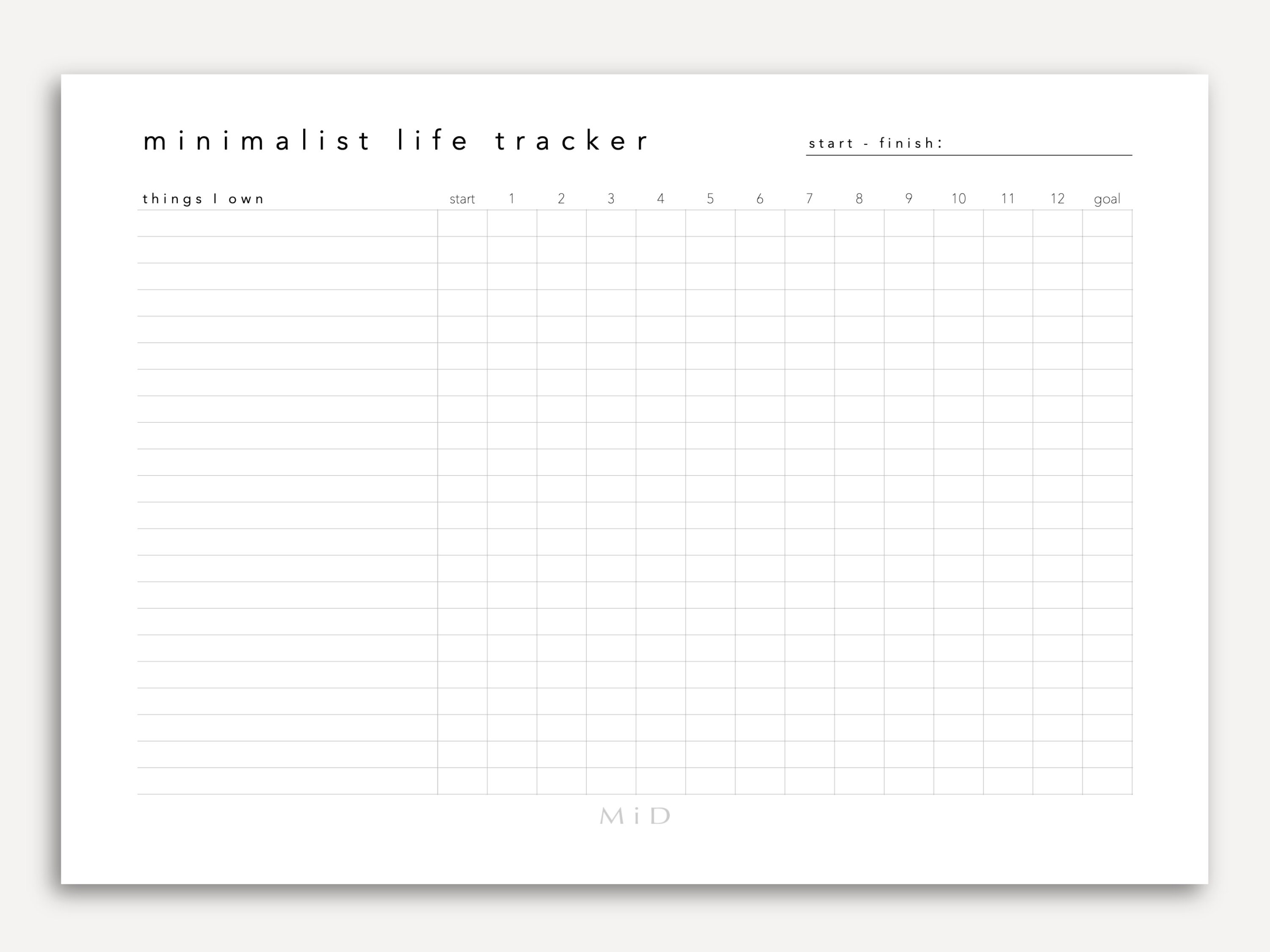 Monthly Minimalist Life Tracker Printable Landscape, Minimalist Life ...