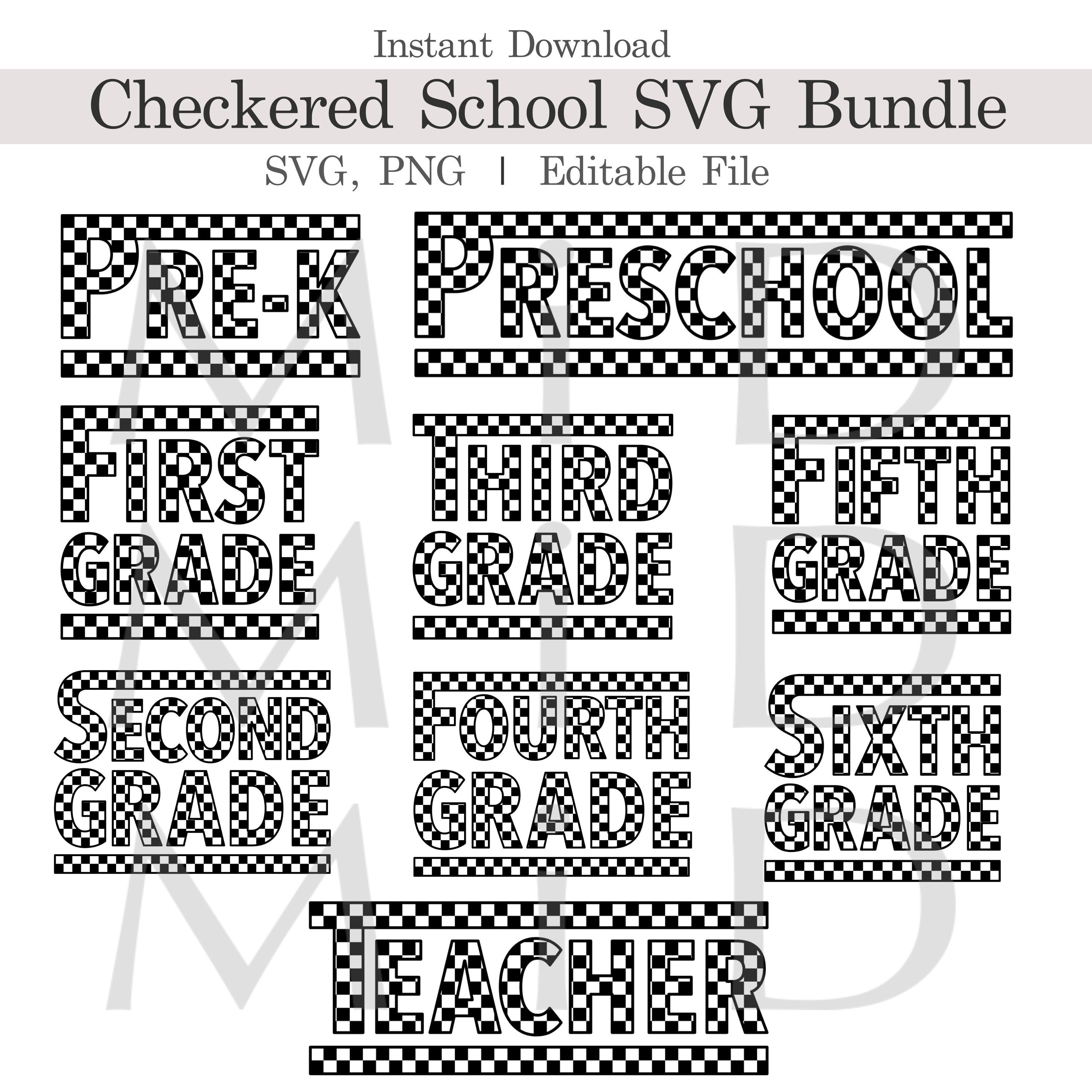 Checkered School Grade Svg Bundle, Editable Retro School Tag Png, First ...