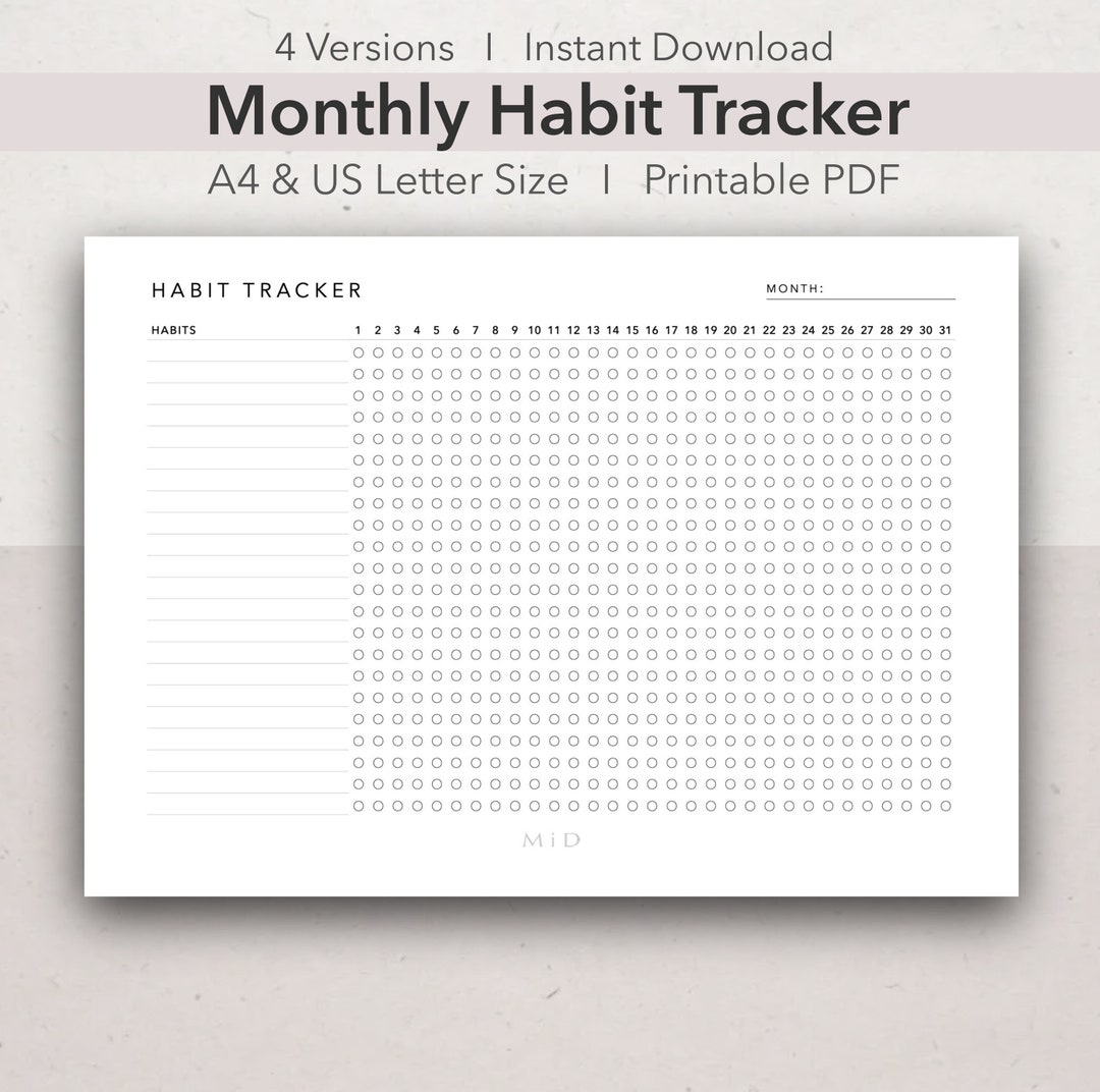 Monthly Habit Tracker Printable Landscape Habit Tracker - Etsy