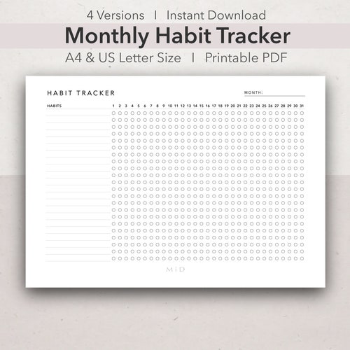 Daily Habit Tracker Calendar Monthly PRINTABLE // Downloadable - Etsy