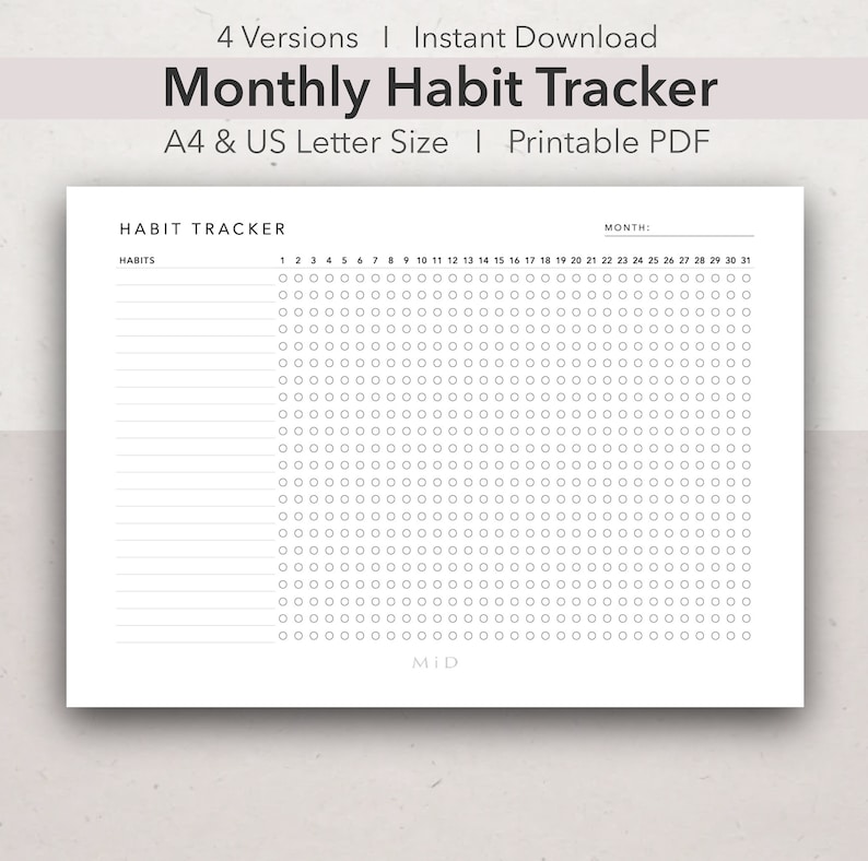 Monthly Habit Tracker Printable Landscape Habit Tracker - Etsy