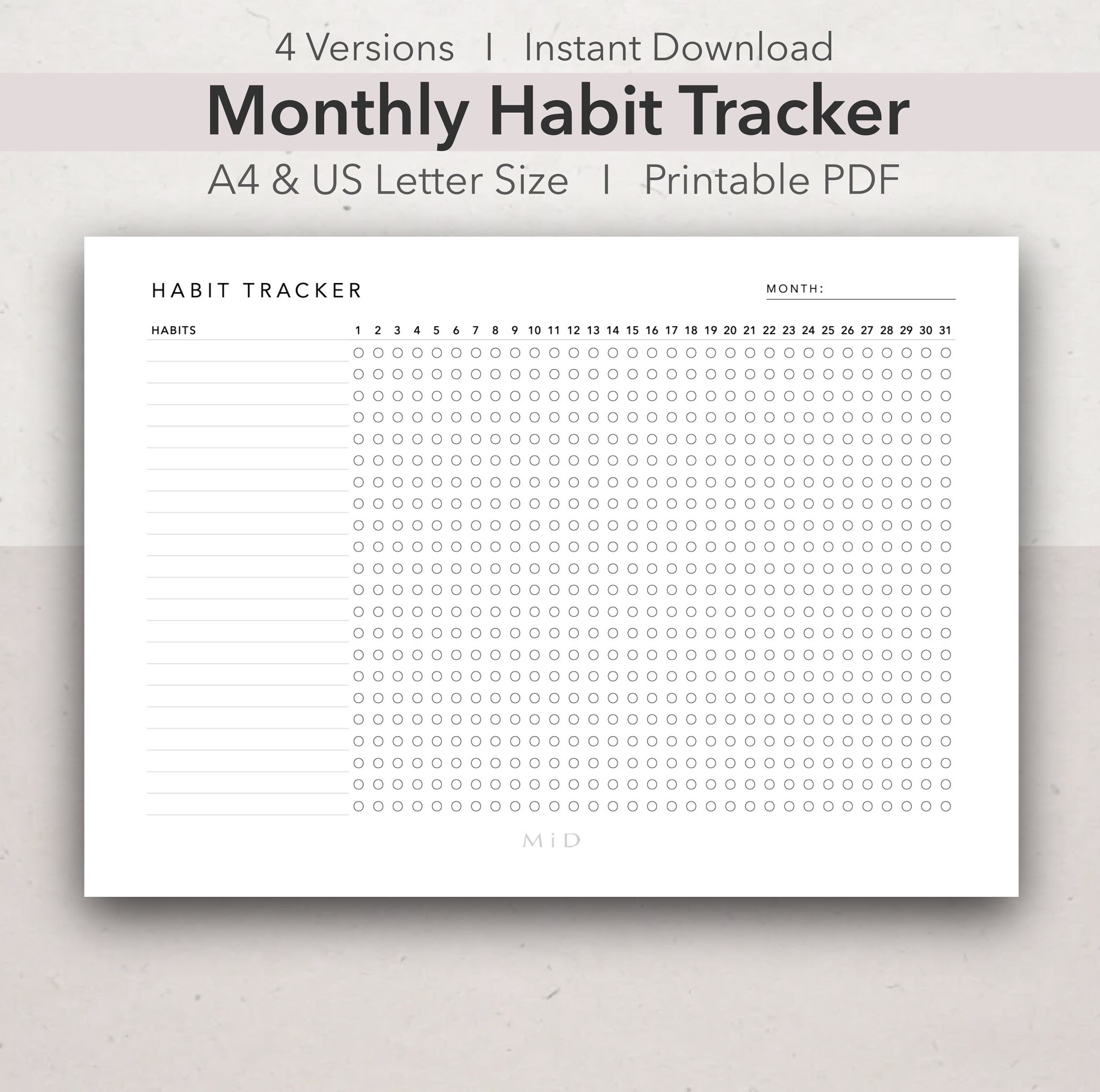 Monthly Habit Tracker Printable Landscape Habit Tracker - Etsy Australia
