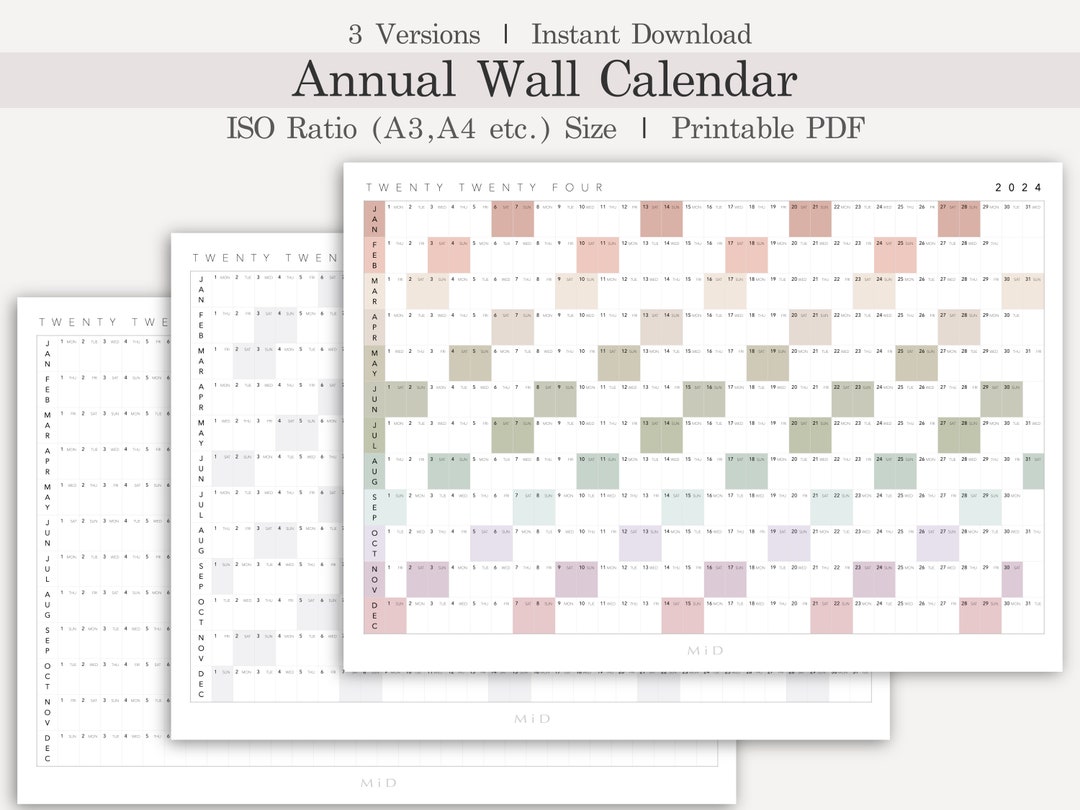 Printable 2024 Wall Calendar Landscape, 2024 Annual Planner, Digital ...