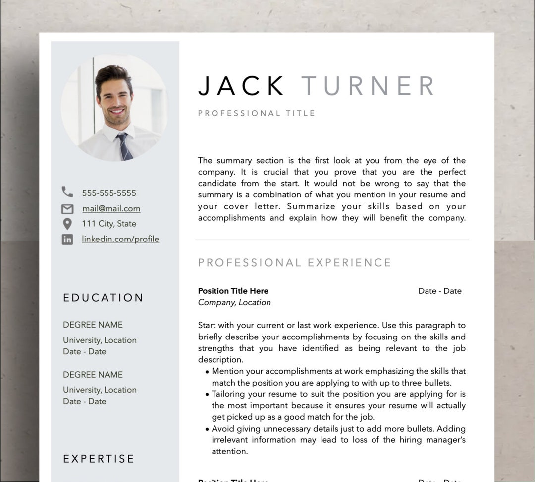 Resume Template With Photo, Professional Resume Template for Word ...