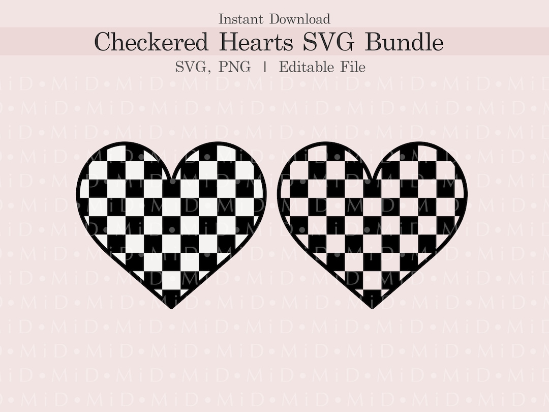 Checkered Hearts Svg Bundle, Retro Checkered Heart Png, Vintage ...