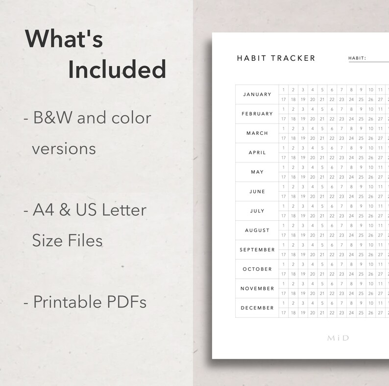 Monthly Habit Tracker Printable, Annual Habit Tracker Template, Routine ...