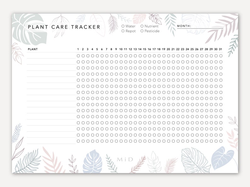 Plant Care Tracker Printable Landscape Watering Planner - Etsy