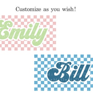 Customized Checkered Name Svg, Editable Retro Name Tag Png, Name Frame ...