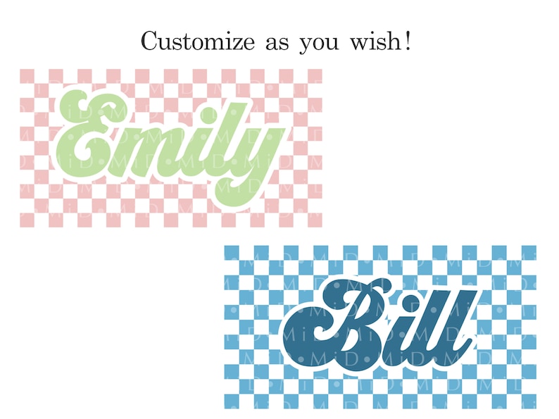 Customized Checkered Name Svg, Editable Retro Name Tag Png, Name Frame ...