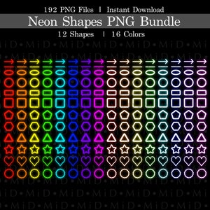 192 Neon Shapes PNG Bundle, Neon Geometric Figures, Neon Light Effect ...