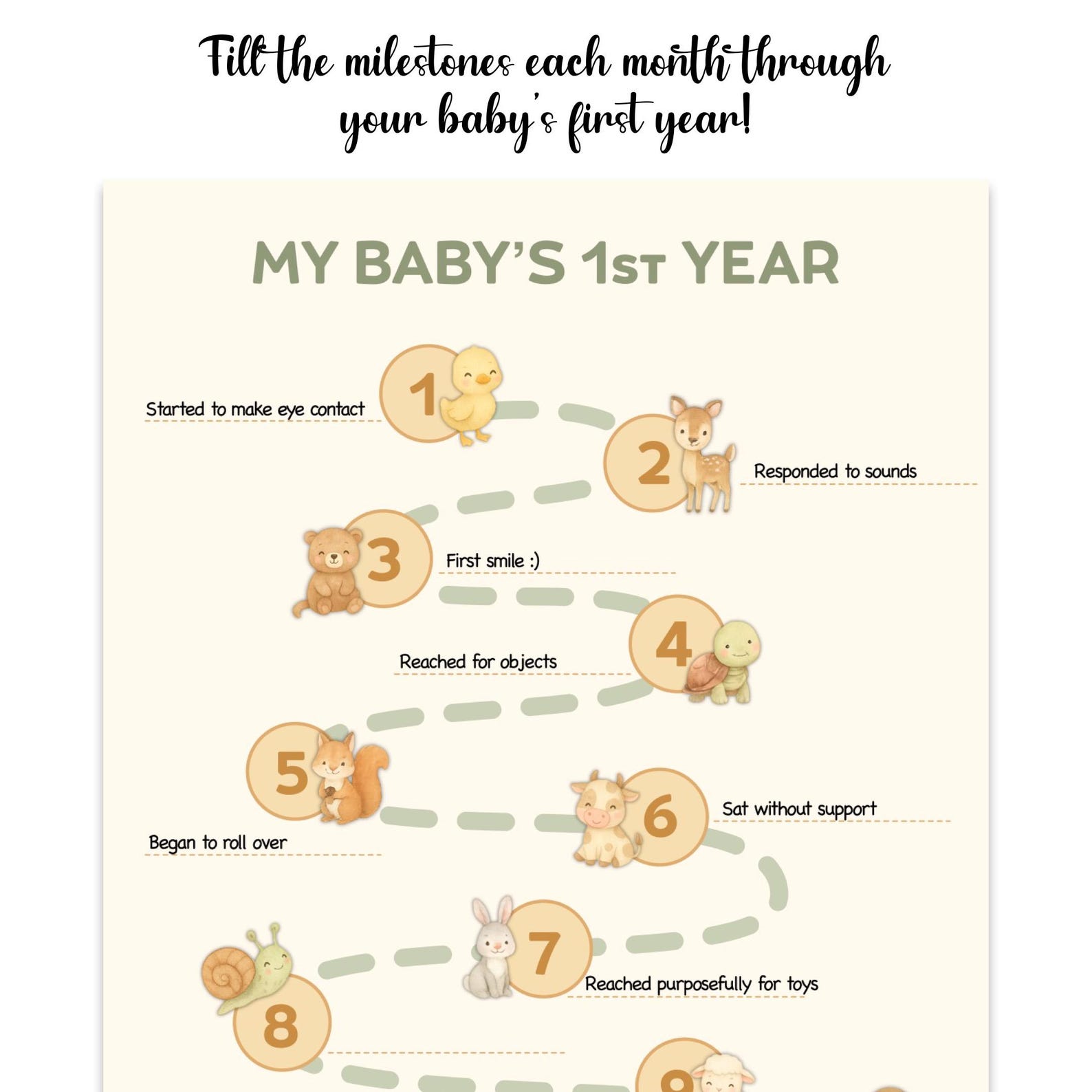 Baby Milestone Chart, My Baby's First Year Poster, Instant Download ...