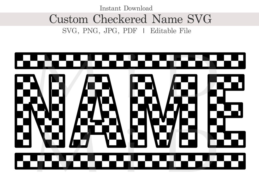 Customized Checkered Name Svg, Editable Retro Name Tag Png, Name Frame ...