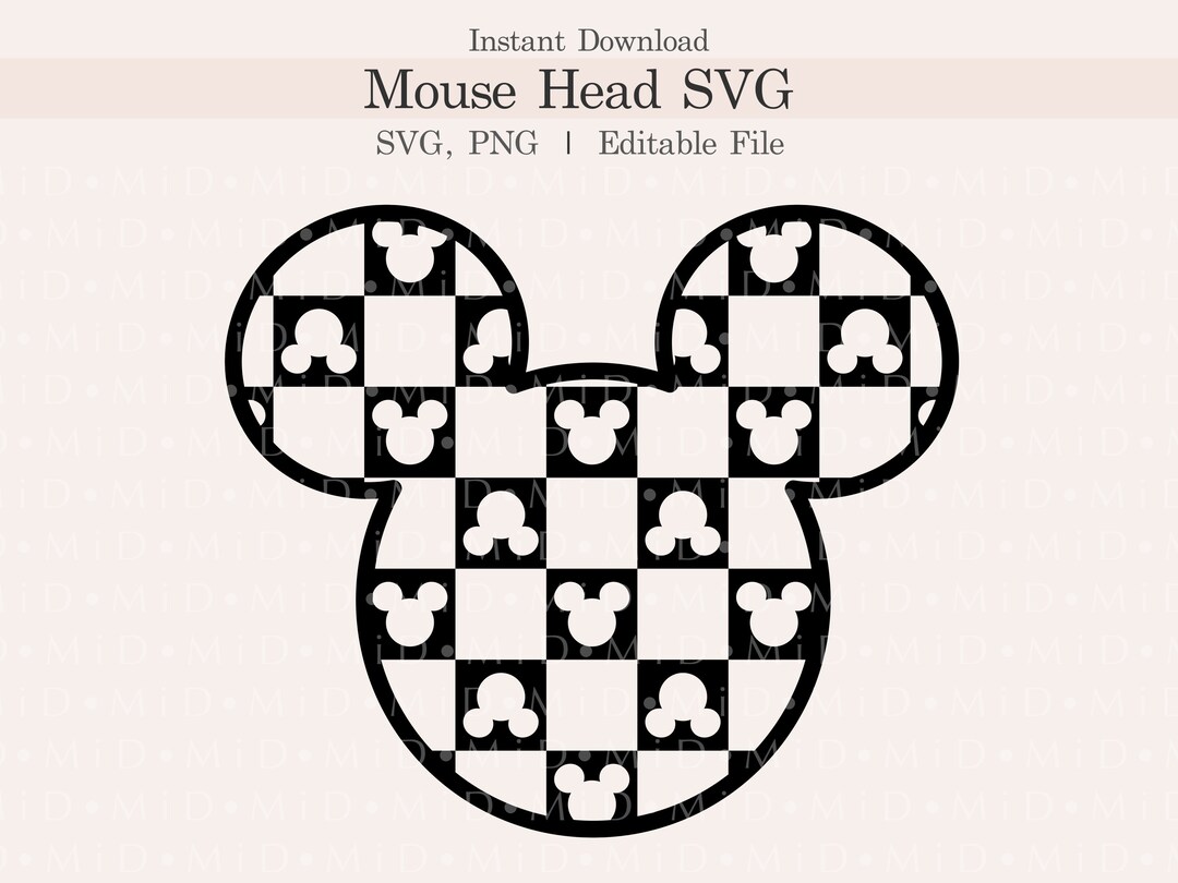 Checkered Mouse Head Svg, Retro Checkered Mouse Png, Vintage Mouse ...