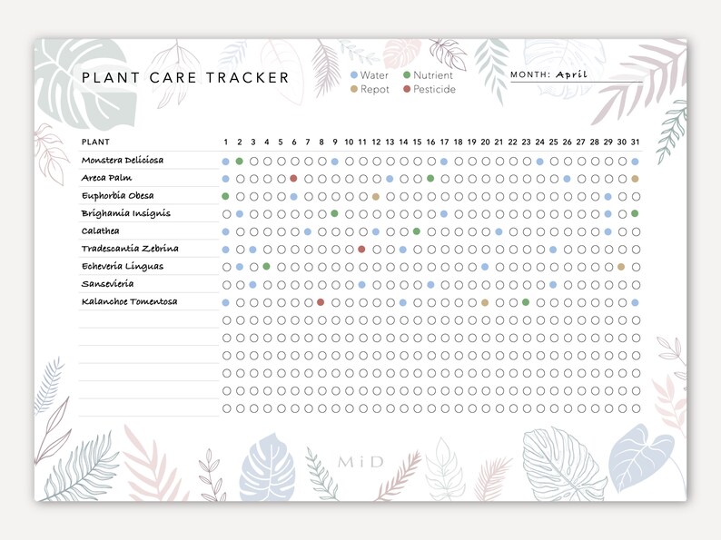 Plant Care Tracker Printable Landscape Watering Planner - Etsy