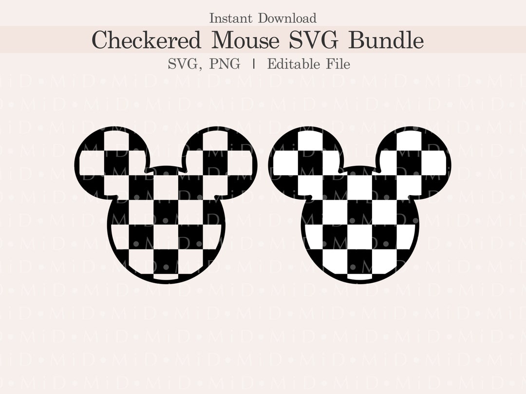 Checkered Mouse Head Svg, Retro Checkered Mouse Png, Vintage Mouse ...