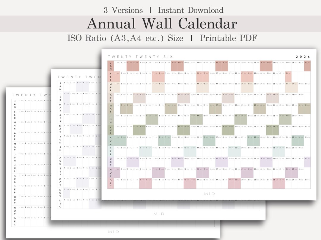 Printable 2026 Wall Calendar Landscape, 2026 Annual Planner, Digital ...