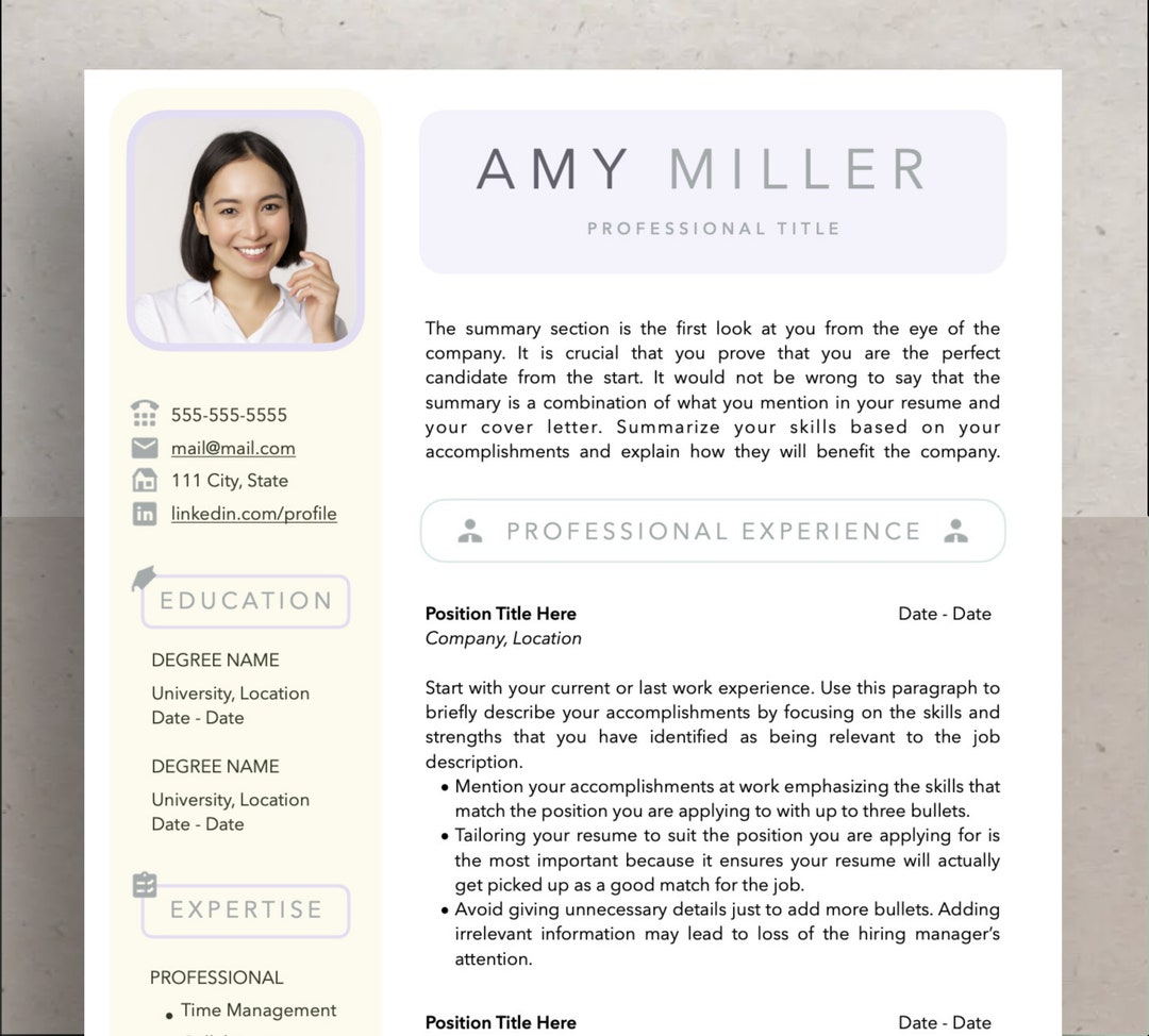 Resume Template With Photo, Professional Resume Template for Word ...