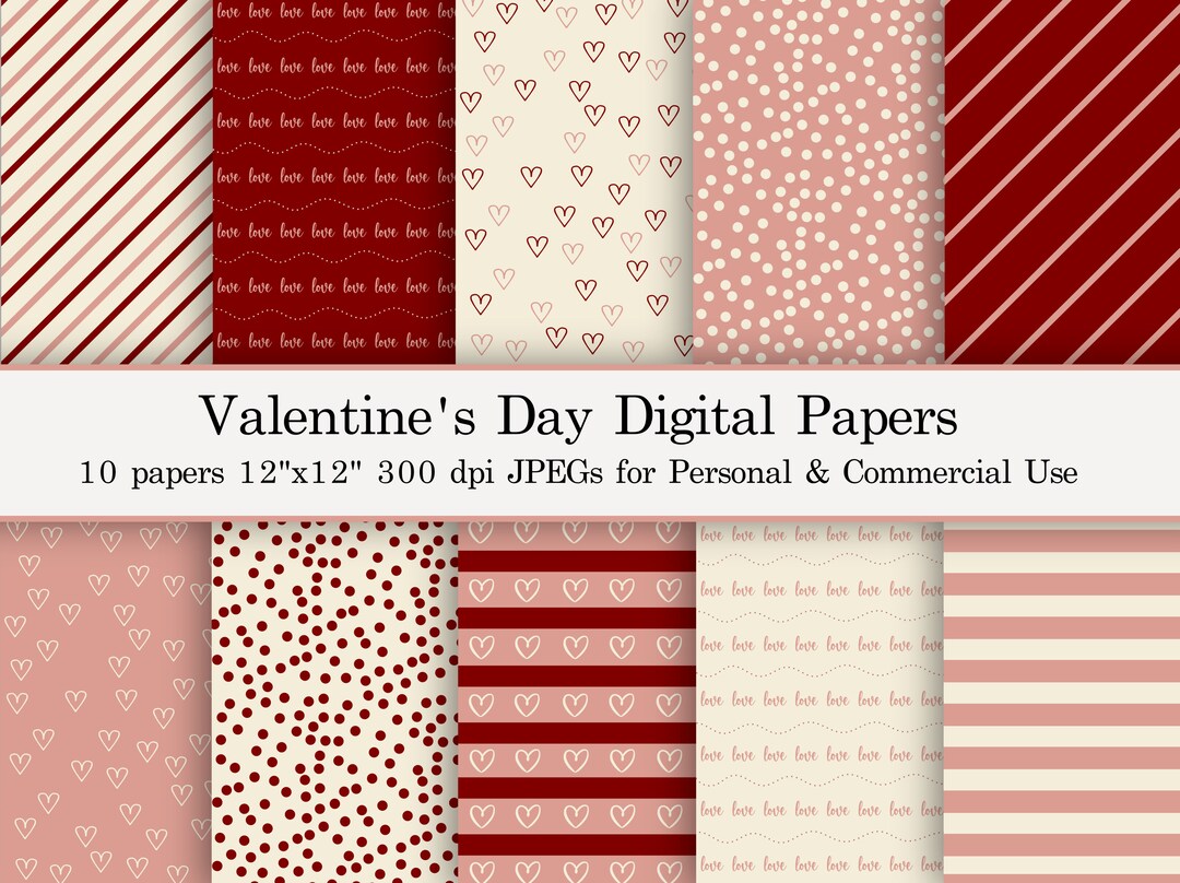 10 Valentine Hearts Seamless Digital Papers, Scrapbook Paper, Heart ...