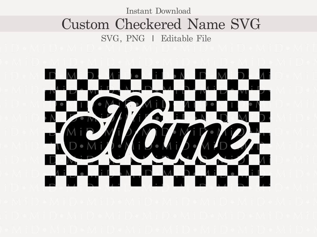 Customized Checkered Name Svg, Editable Retro Name Tag Png, Name Frame ...