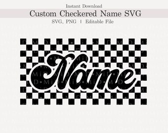 Customized Checkered Name Svg, Editable Retro Name Tag Png, Name Frame ...