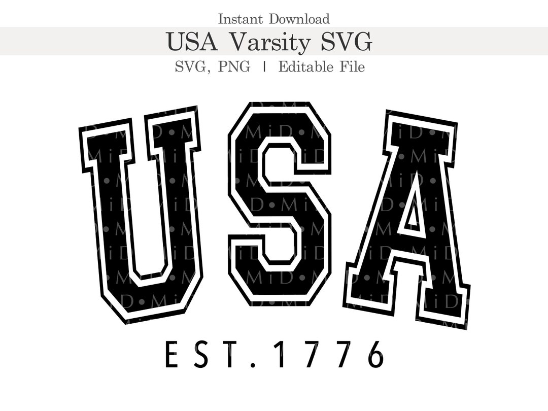 USA Varsity Svg, Retro America Png, 4th of July Png, USA Established ...