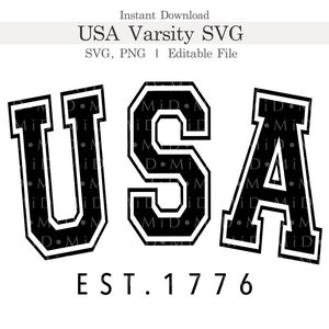 USA Varsity Svg, Retro America Png, 4th of July Png, USA Established ...