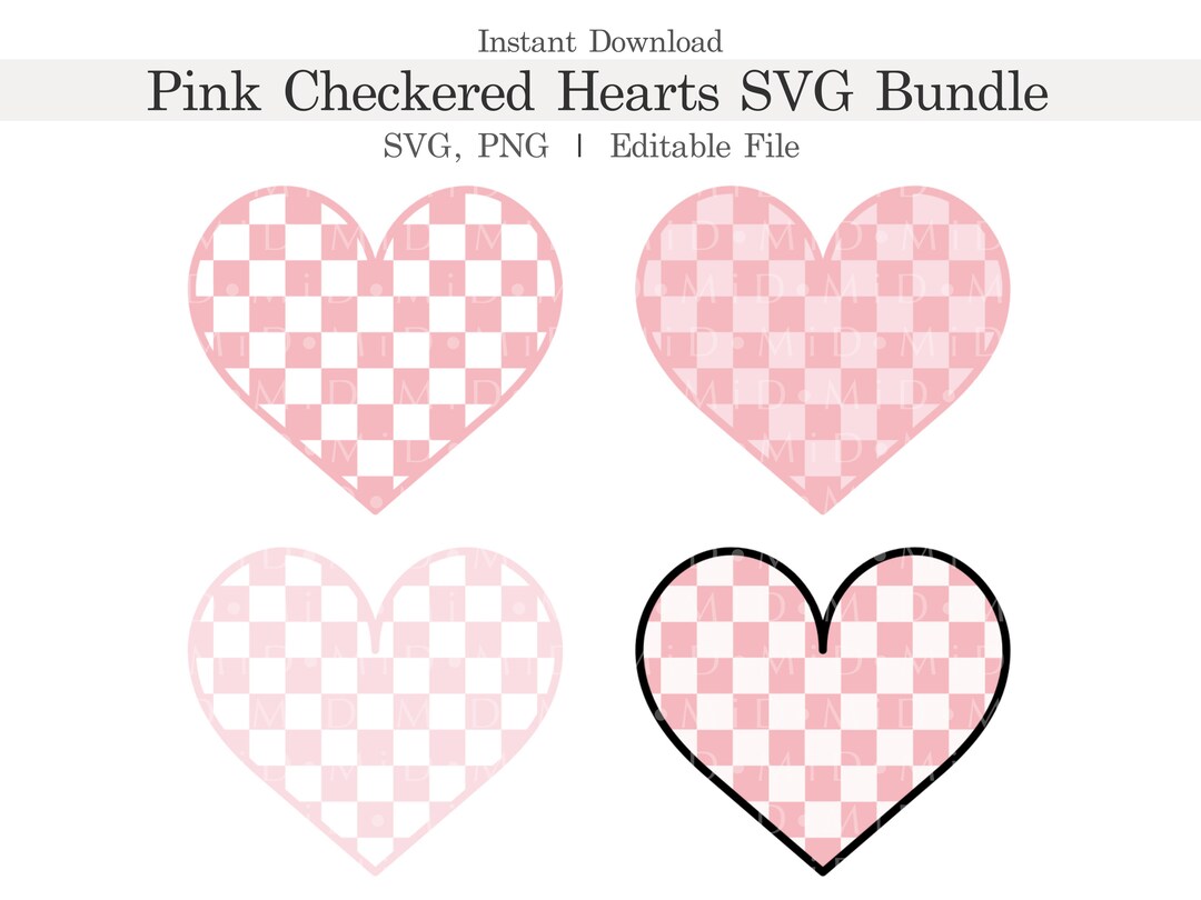 Pink Checkered Hearts Svg Bundle, Retro Checkered Heart Png, Vintage ...