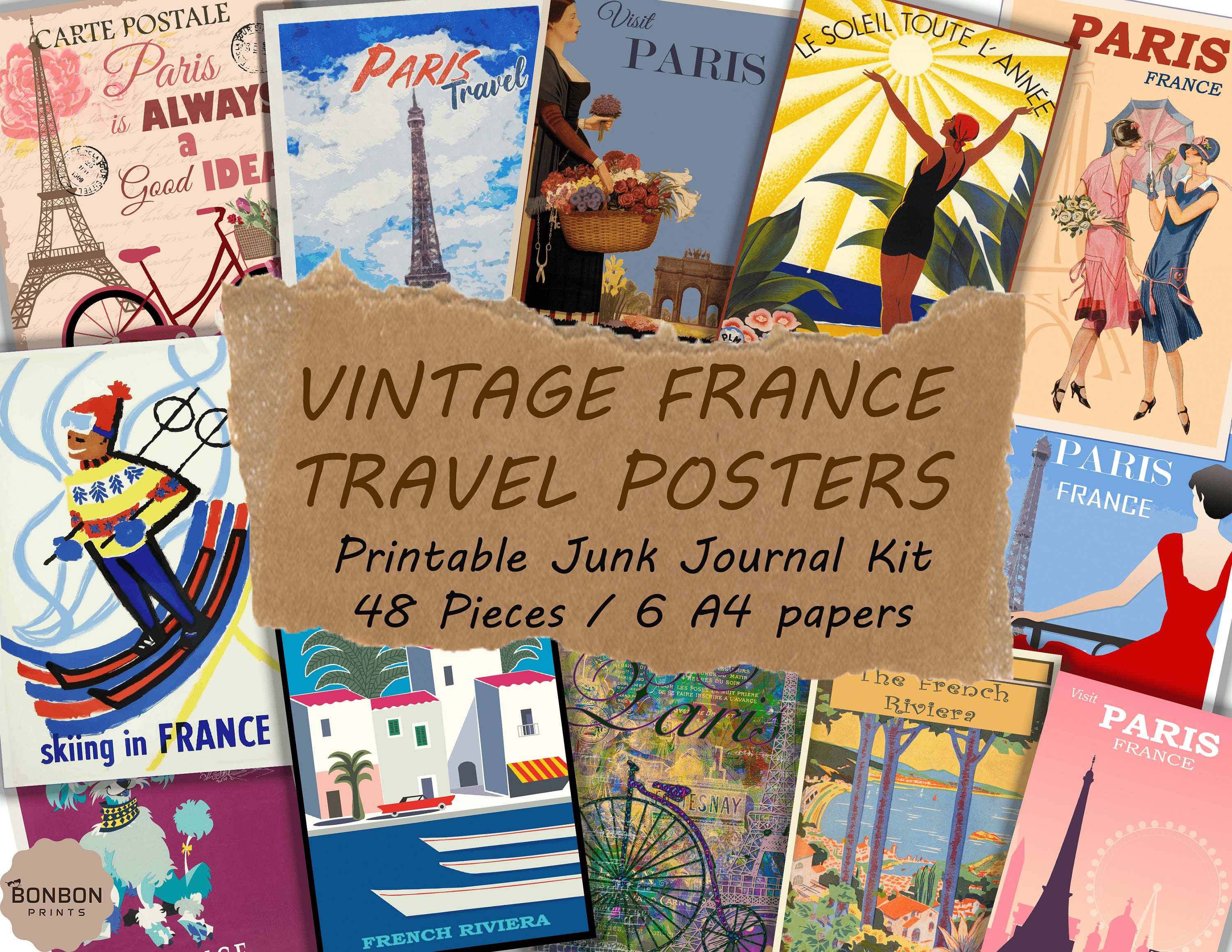 Vintage France Travel Posters, Junk Journal Kit, Visit France, Welcome ...