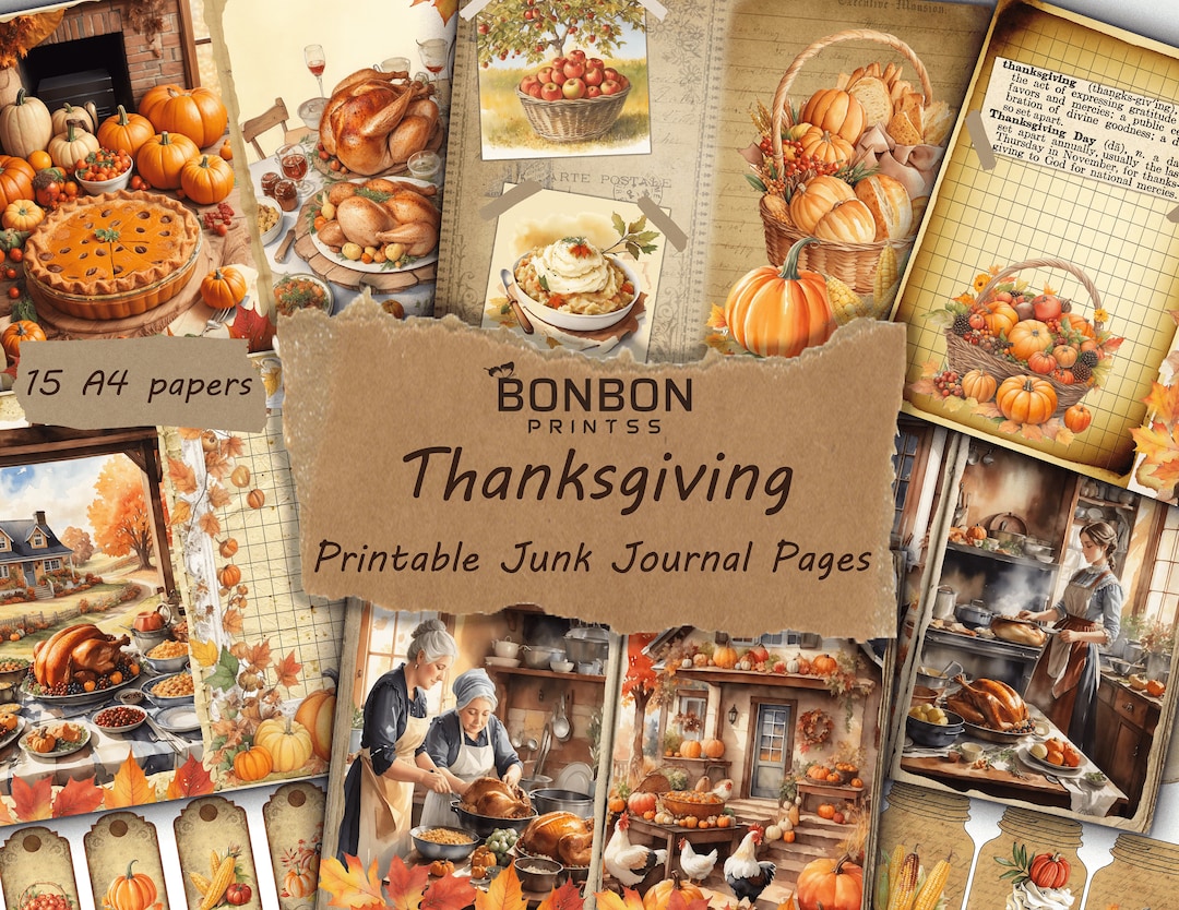 Thanksgiving Junk Journal Kit, Fall Ephemera, Fall Junk Journal Pages ...