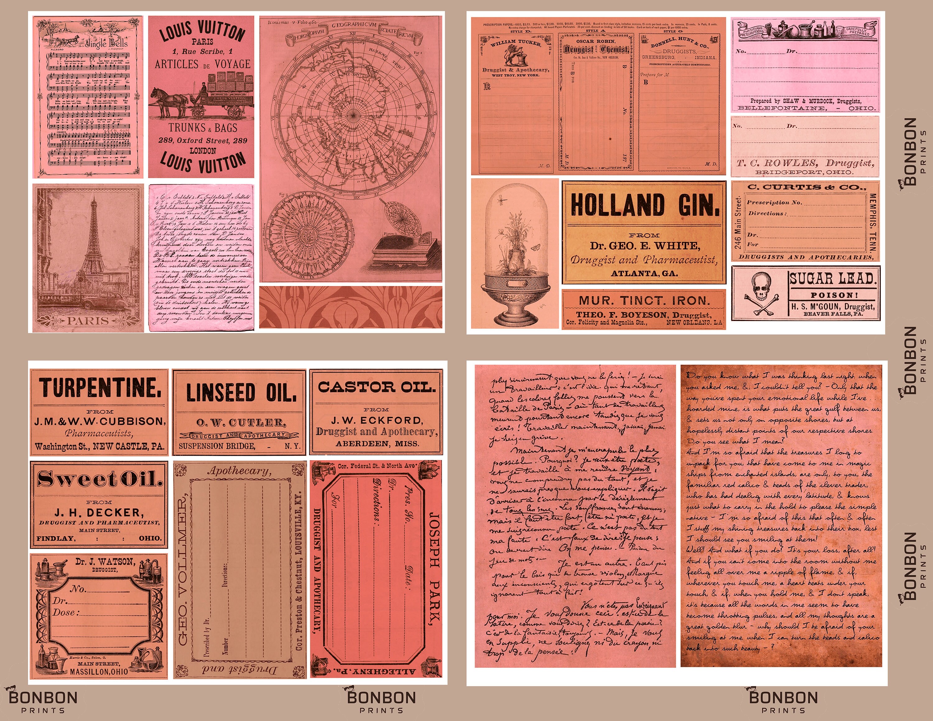 Vintage Burgundy Ephemera, Scrapbook Ephemera, Instant Download ...