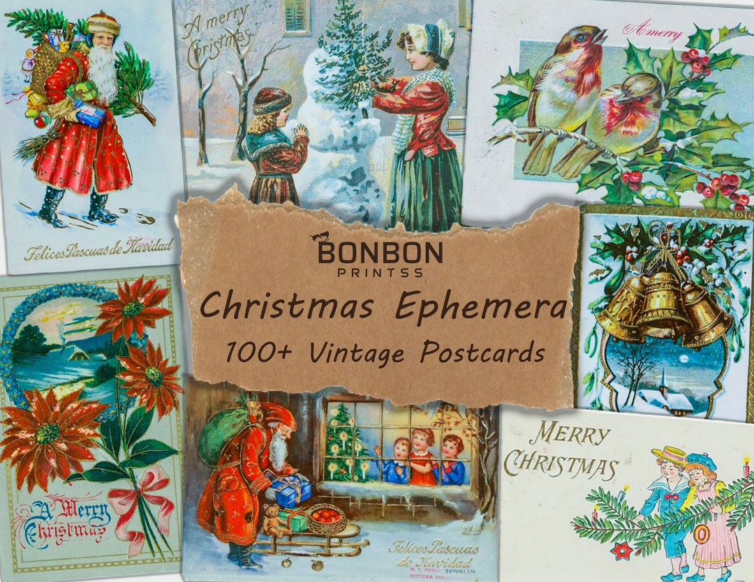 104 X Vintage Christmas Postcards, Nostalgic Holiday Ephemera, Instant ...