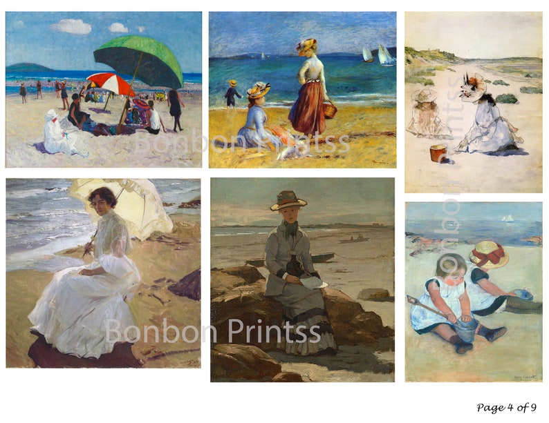 Vintage Beach Day Ephemera: Classical Paintings for Scrapbooking ...