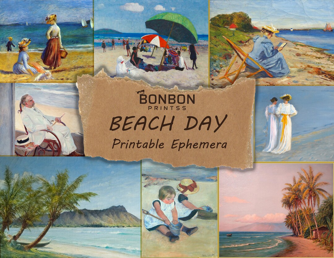 Vintage Beach Day Ephemera: Classical Paintings for Scrapbooking ...