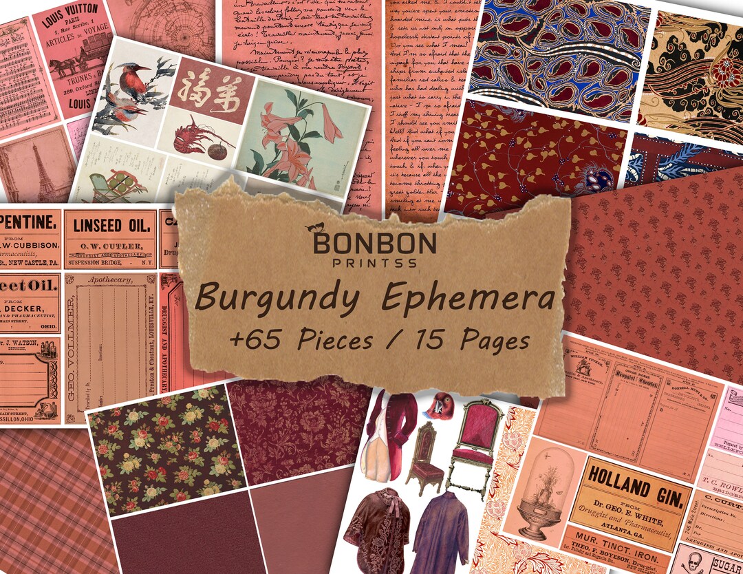 Vintage Burgundy Ephemera, Scrapbook Ephemera, Instant Download ...