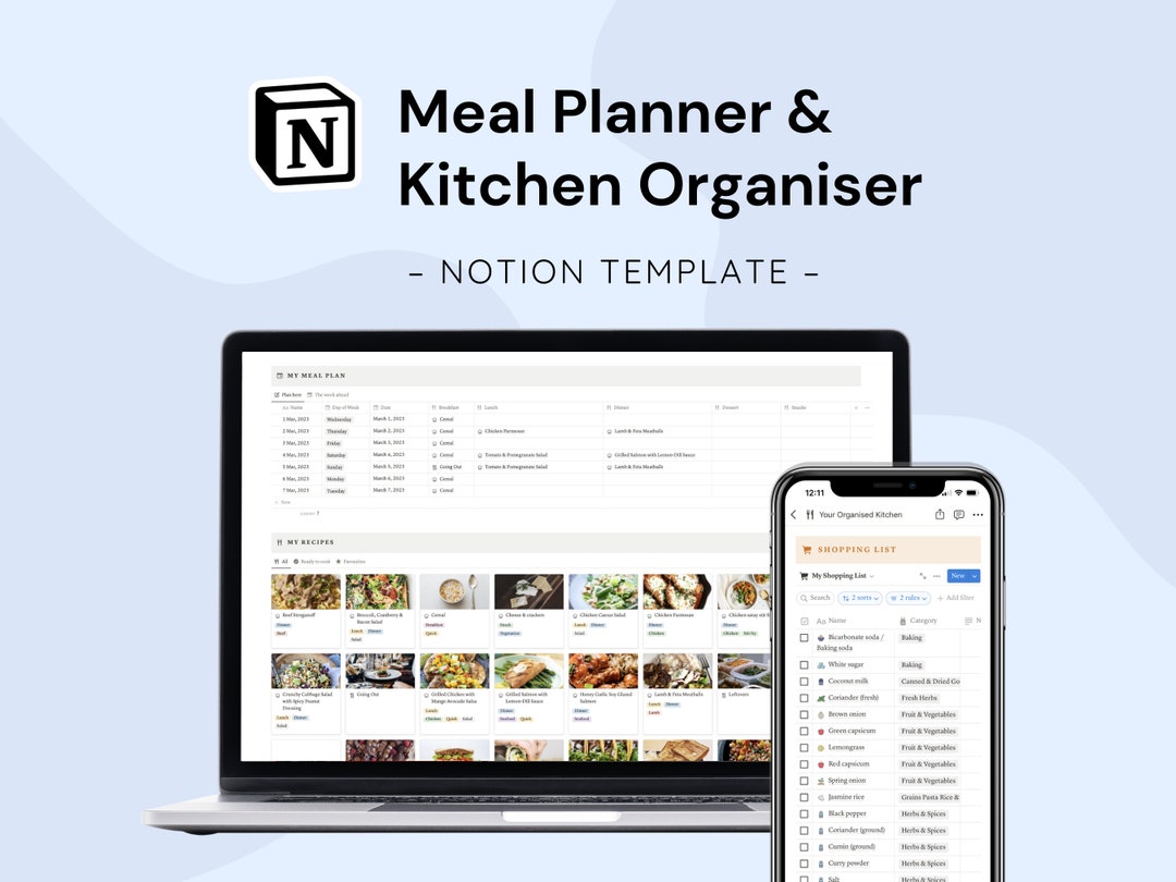 Notion Meal Planner & Grocery List Manager | Notion Template for ...